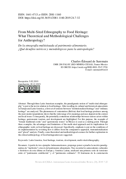 (PDF) From Multi-Sited Ethnography to Food Heritage: What Theoretical and Methodological ...