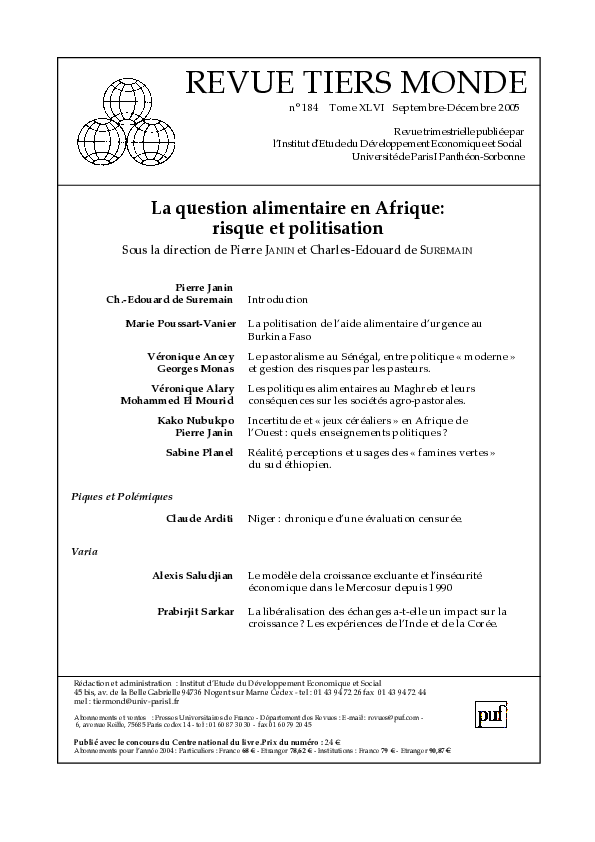 (PDF) La question alimentaire en afrique : risque et politisation