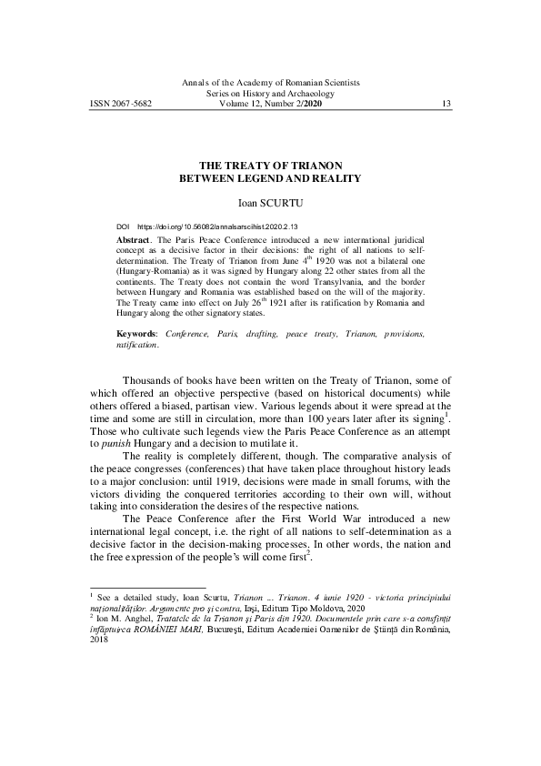 (PDF) The Treaty of Trianon Between Legend and Reality
