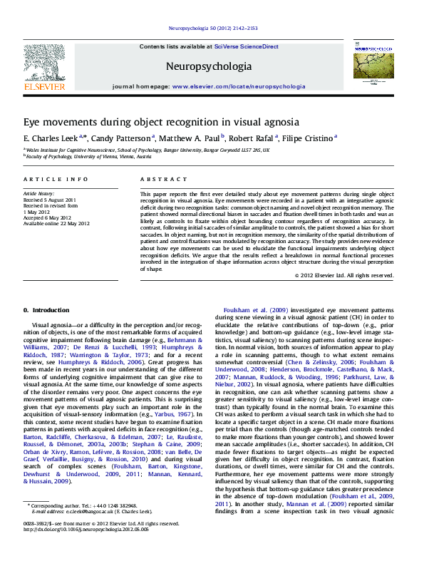 (PDF) Eye movements during object recognition in visual agnosia | Robert Rafal - Academia.edu