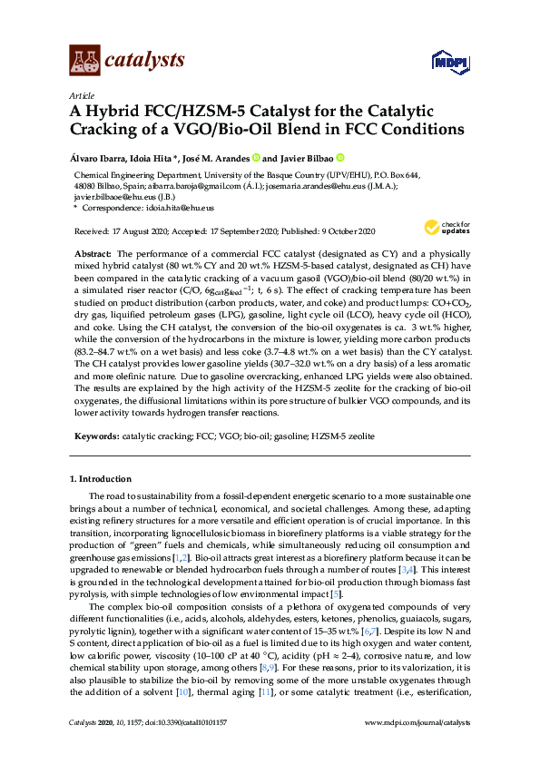 (PDF) A Hybrid FCC/HZSM-5 Catalyst for the Catalytic Cracking of a VGO ...