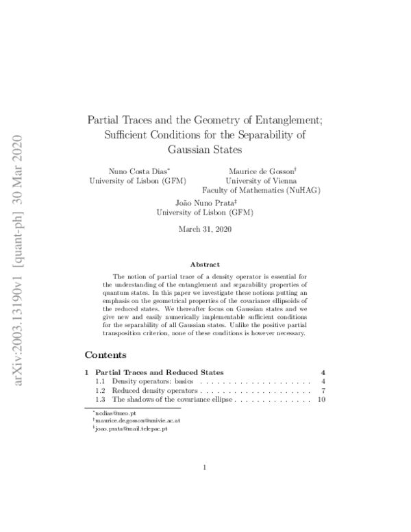 (PDF) Partial Traces and the Geometry of Entanglement; Sufficient ...