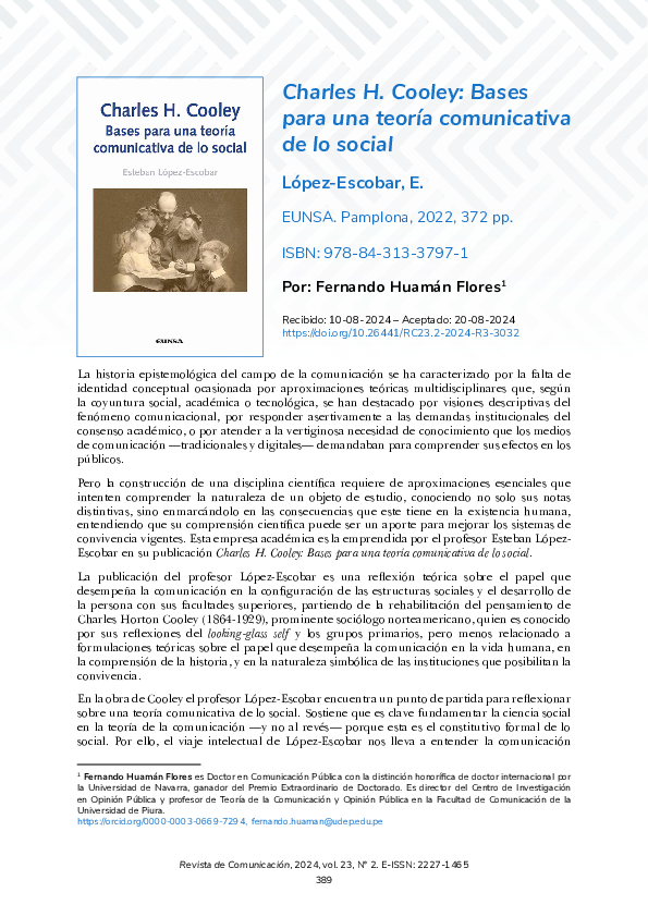 (PDF) López-Escobar, E. (2024). Charles H. Cooley: bases para una teoría comunicativa de lo social