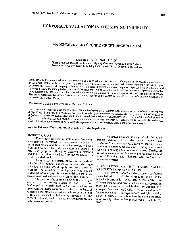 (PDF) Corporate Valuation in the Mining Industry