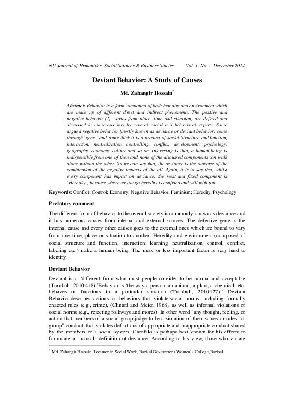 (PDF) Deviant Behavior: A Study of Causes