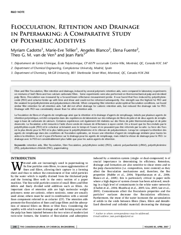 (PDF) Flocculation, Retention and Drainage in Papermaking: A ...