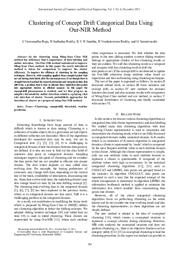 (PDF) Clustering of Concept Drift Categorical Data using Our-NIR Method