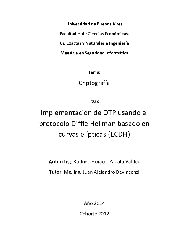 (PDF) Implementación de OTP usando el protocolo Diffie Hellman basado ...