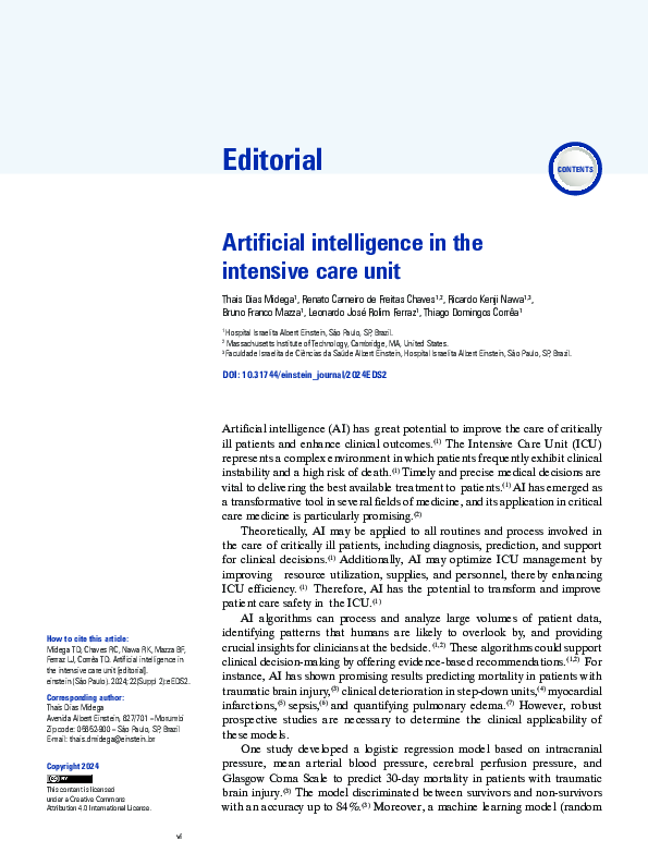 (PDF) Artificial intelligence in the intensive care unit