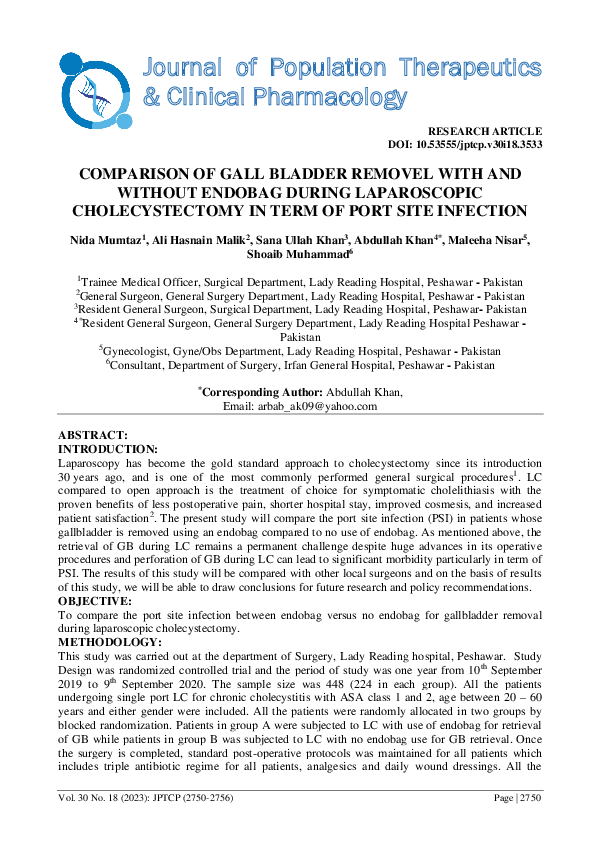 (PDF) Comparison of Gall Bladder Removel with and Without Endobag ...