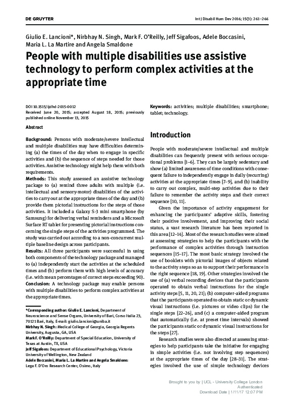(PDF) People with multiple disabilities use assistive technology to ...