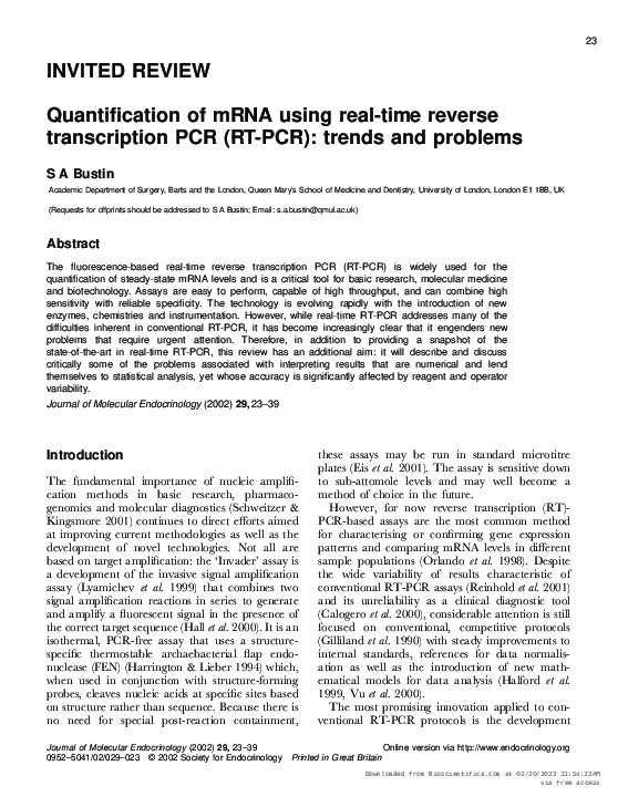 (PDF) Quantification of mRNA using real-time reverse transcription PCR (RT-PCR): trends and problems