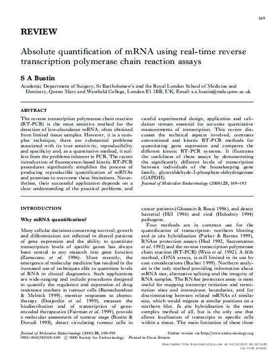 (PDF) Absolute quantification of mRNA using real-time reverse transcription polymerase chain ...