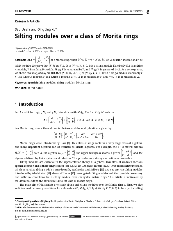 (PDF) Silting modules over a class of Morita rings