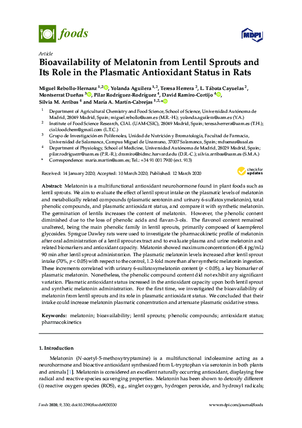 (PDF) Bioavailability of Melatonin from Lentil Sprouts and Its Role in ...