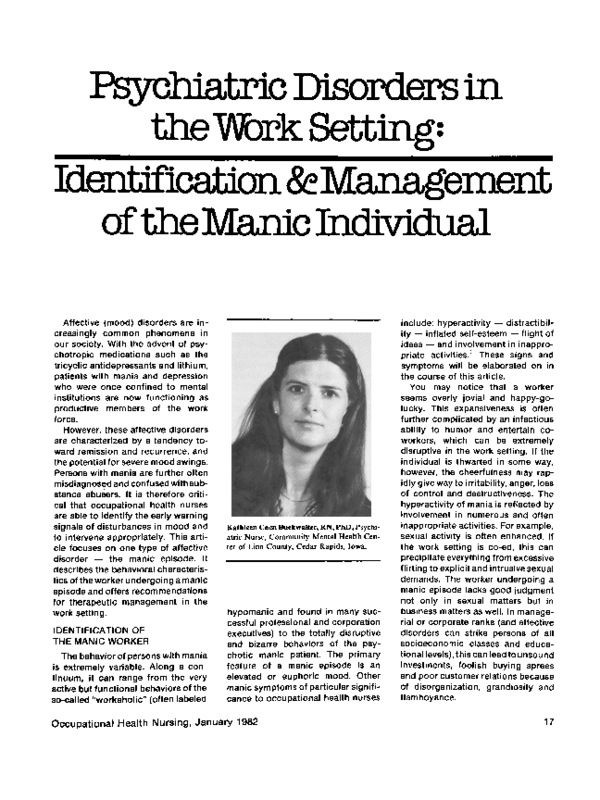 (PDF) Psychiatric Disorders in the Work Setting: Identification ...