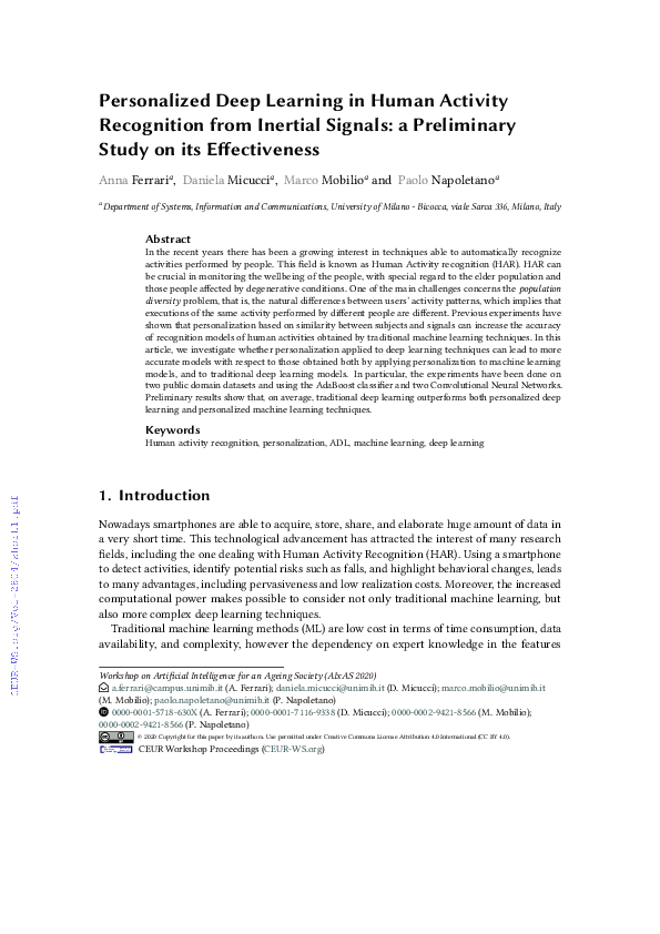 (PDF) Personalized Deep Learning in Human Activity Recognition from Inertial Signals: a ...