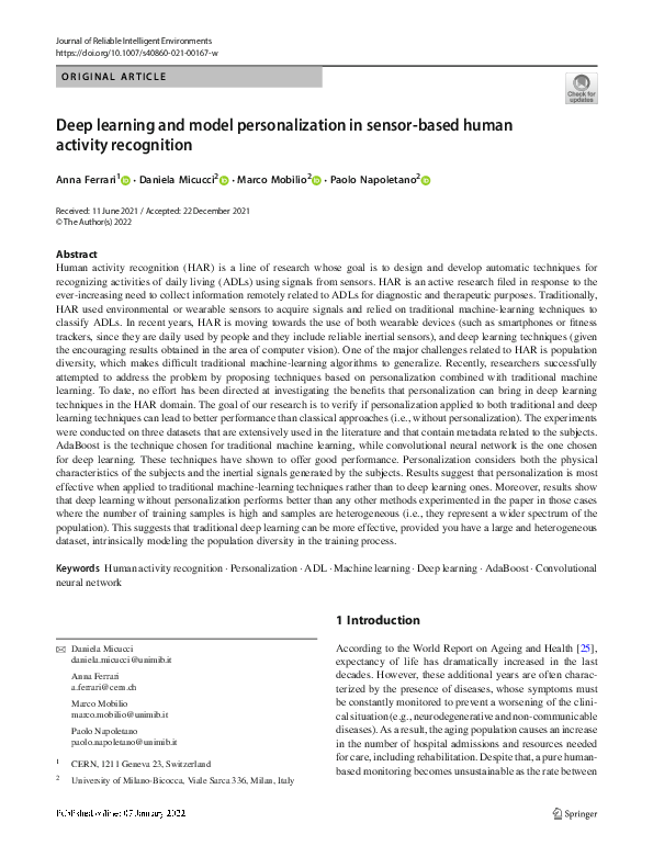 Pdf Deep Learning And Model Personalization In Sensor Based Human Activity Recognition