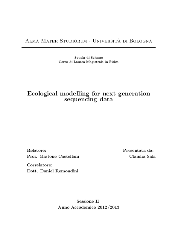 (PDF) Ecological modelling for next generation sequencing data