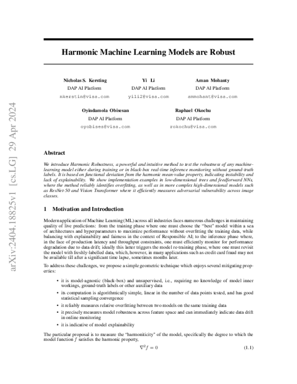 (PDF) Harmonic Machine Learning Models are Robust