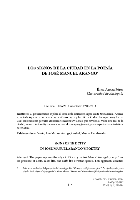 (PDF) Los signos de la ciudad en la poesía de José Manuel Arango