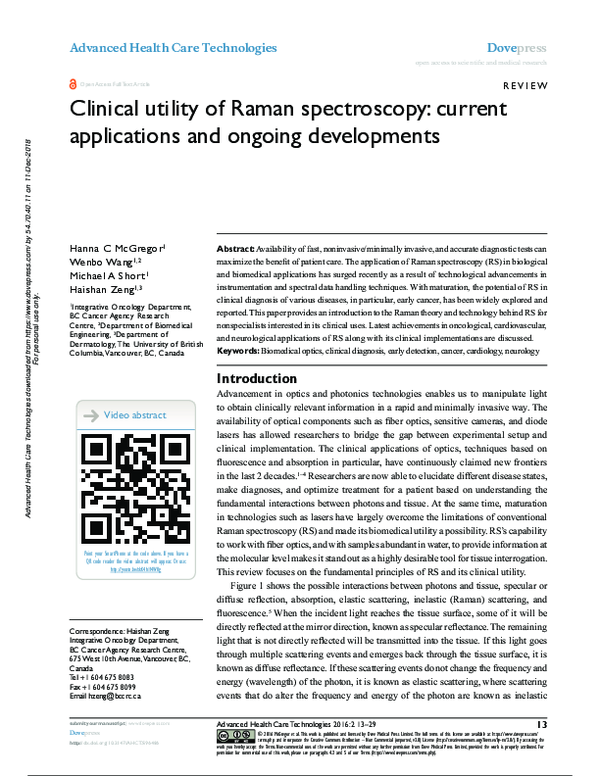 (PDF) Clinical utility of Raman spectroscopy: current applications and ...