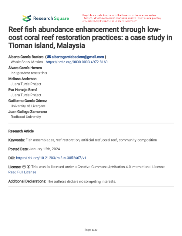 (PDF) Reef fish abundance enhancement through low-cost coral reef ...