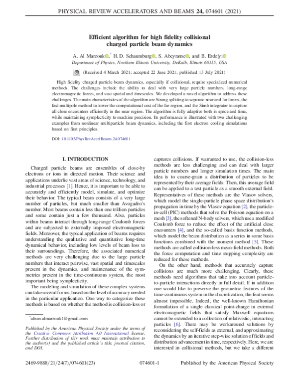 (PDF) Efficient algorithm for high fidelity collisional charged particle beam dynamics