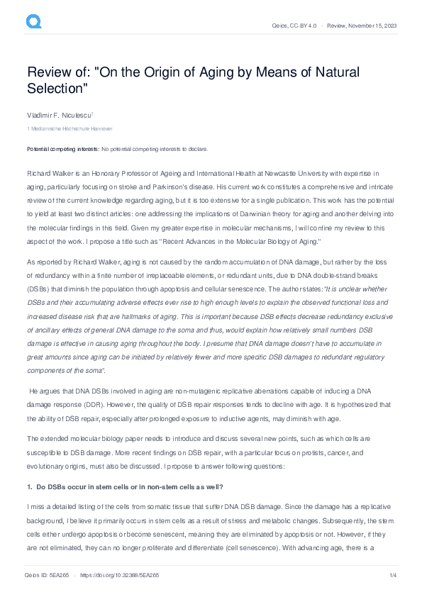 (PDF) Review of: "On the Origin of Aging by Means of Natural Selection