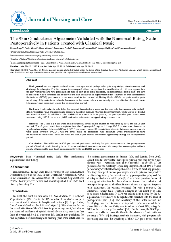 (PDF) The Skin Conductance Algesimeter Validated with the Numerical ...