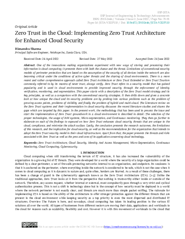 (PDF) Zero Trust in the Cloud: Implementing Zero Trust Architecture for ...