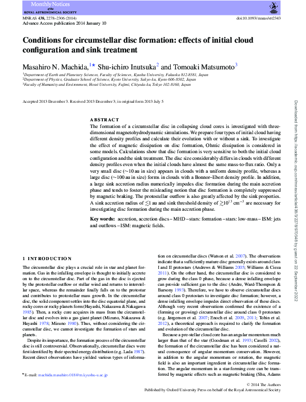 (PDF) Conditions for circumstellar disc formation: effects of initial ...
