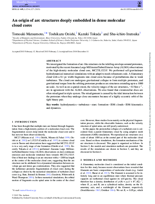 (PDF) An origin of arc structures deeply embedded in dense molecular ...