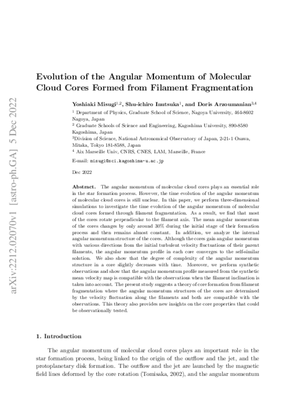 (PDF) Evolution of the Angular Momentum of Molecular Cloud Cores Formed ...