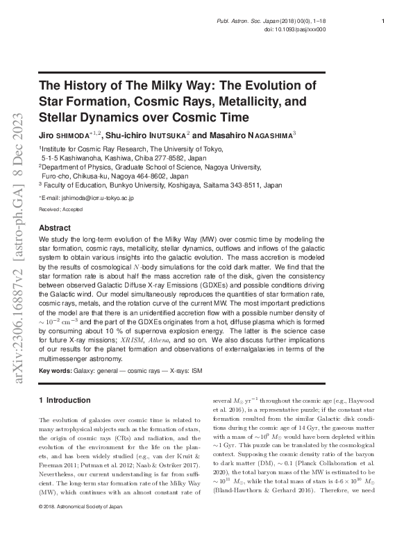 (PDF) The History of The Milky Way: The Evolution of Star Formation, Cosmic Rays, Metallicity ...