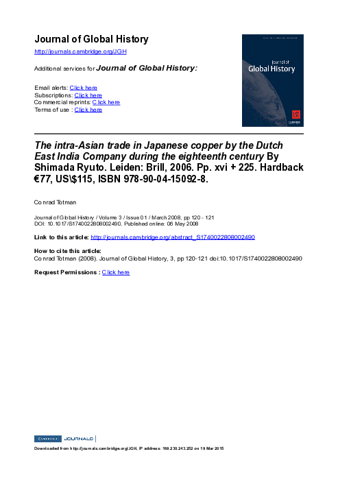 (PDF) The Intra-Asian Trade in Japanese Copper by the Dutch East India ...