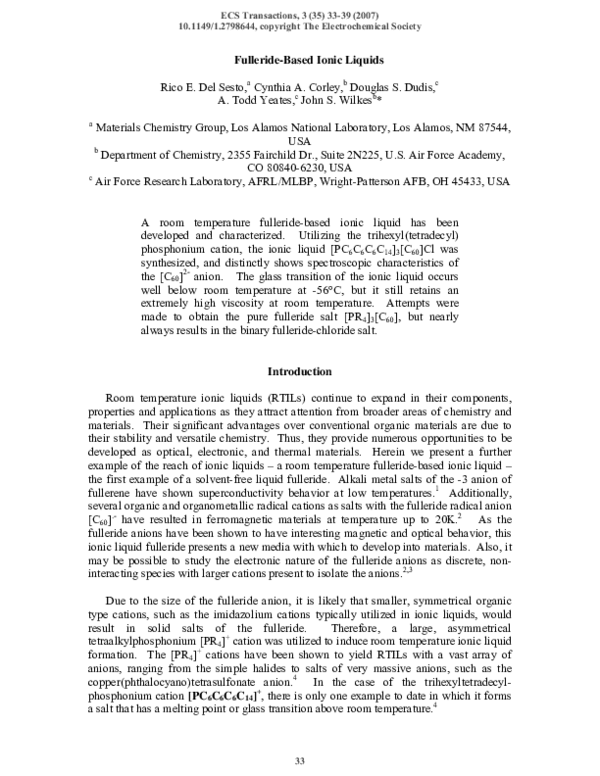 (PDF) Fulleride Based Ionic Liquids