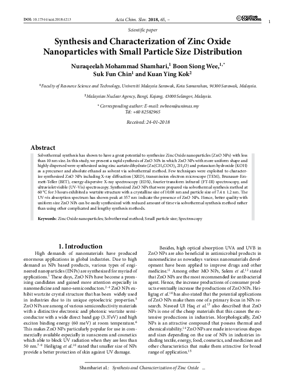 (PDF) Synthesis, characterization and particle size distribution of ...
