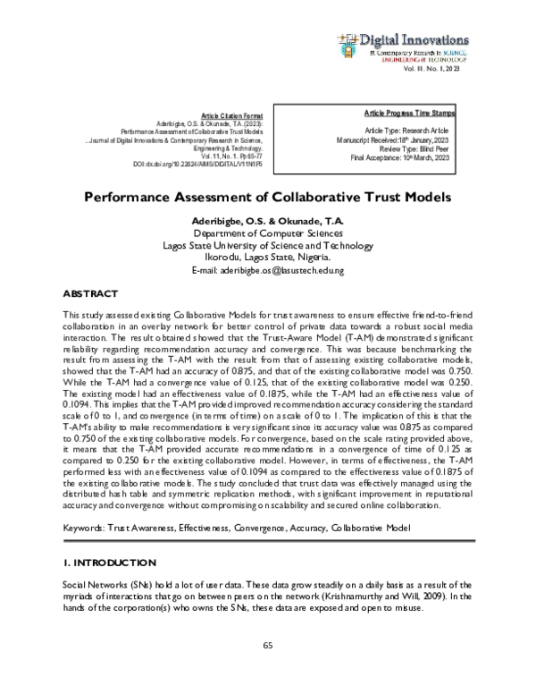 (PDF) Performance Assessment of Collaborative Trust Models