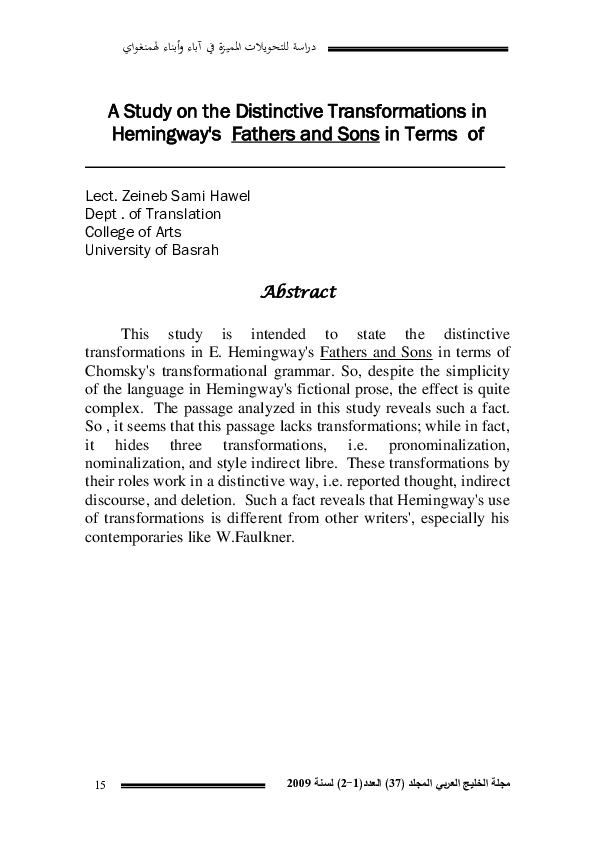 (PDF) A Study on the Distinctive Transformations in Hemingway's Fathers ...