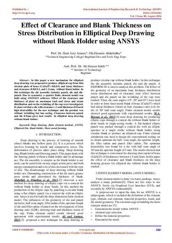 (PDF) Effect of Clearance and Blank Thickness on Stress Distribution in ...
