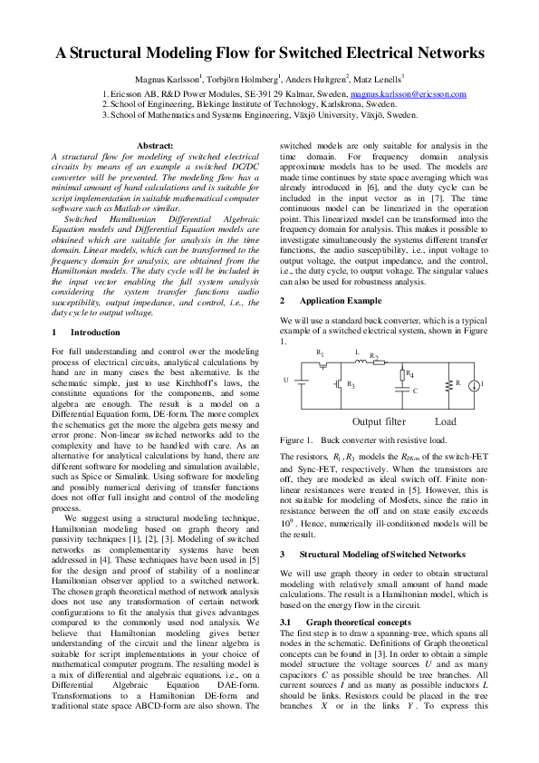 (PDF) A Structural Modeling Flow for Switched Electrical Networks