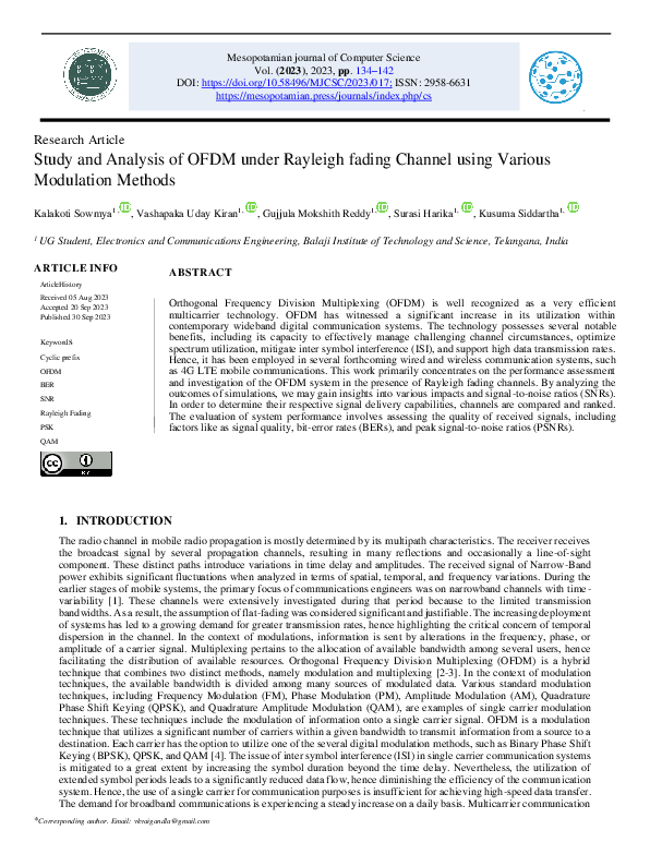 (PDF) Study and Analysis of OFDM under Rayleigh fading Channel using Various Modulation Methods