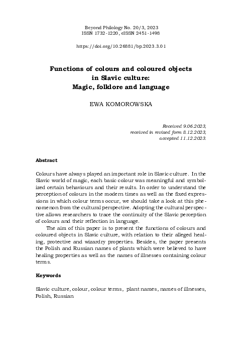 (PDF) Functions of colours and coloured objects in Slavic culture ...