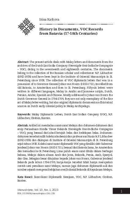 (PDF) History in Documents: VOC Records from Batavia (17-18th centuries)