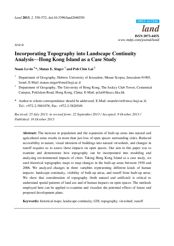 (PDF) Incorporating Topography into Landscape Continuity Analysis—Hong ...