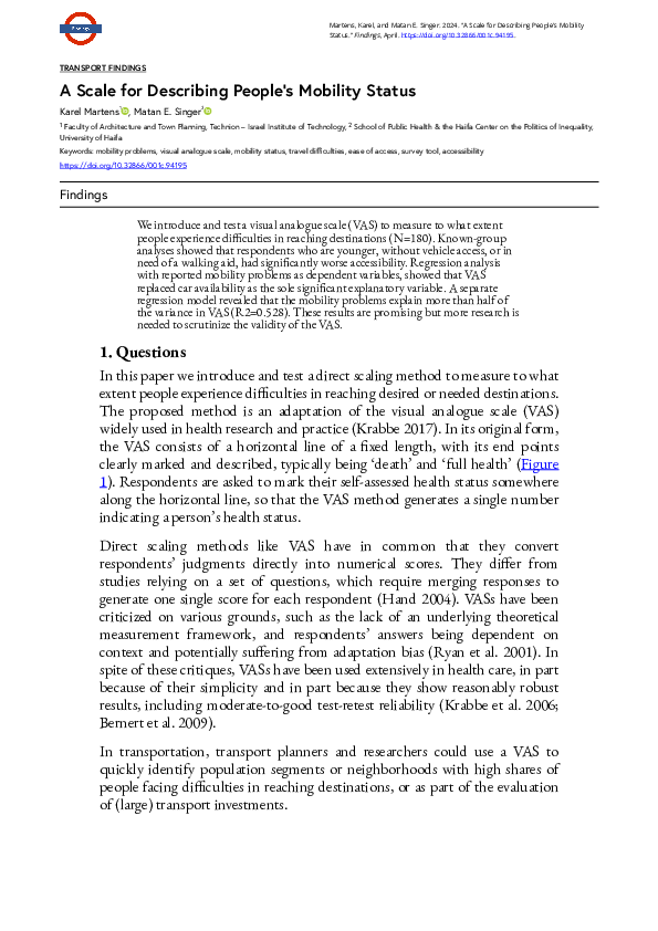 (PDF) A Scale for Describing People’s Mobility Status
