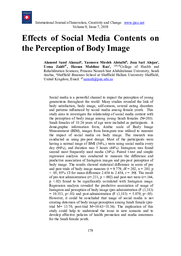 (PDF) Effects of Social Media Contents on the Perception of Body Image