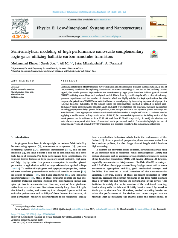 Pdf Semi Analytical Modeling Of High Performance Nano Scale Complementary Logic Gates