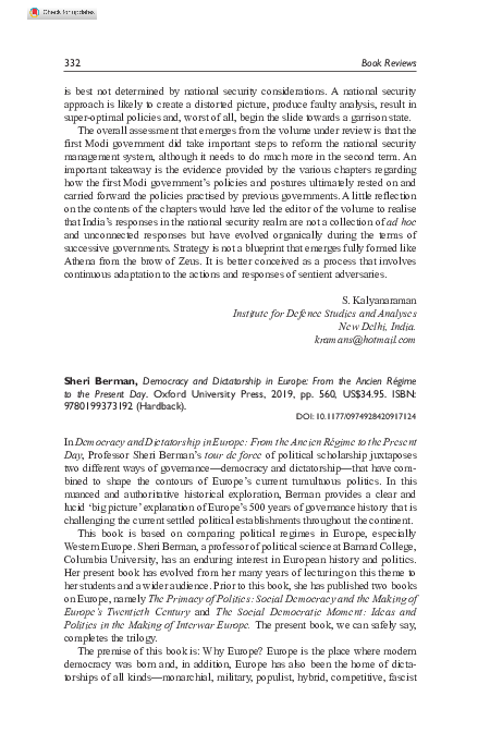 (PDF) Book review: Sheri Berman, Democracy and Dictatorship in Europe ...